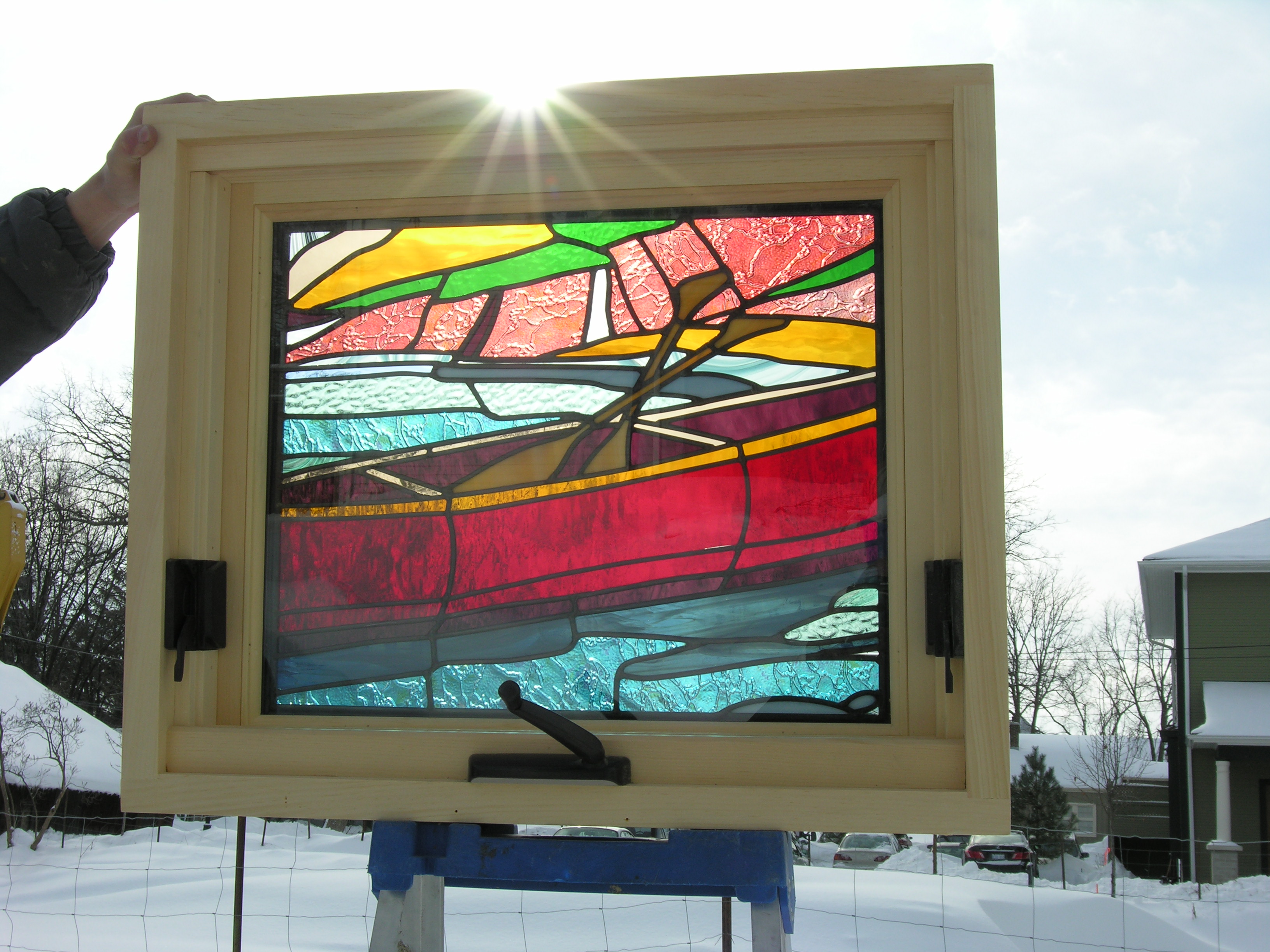 Custom Stained Glass Awning Wood Window | Fieldstone Windows