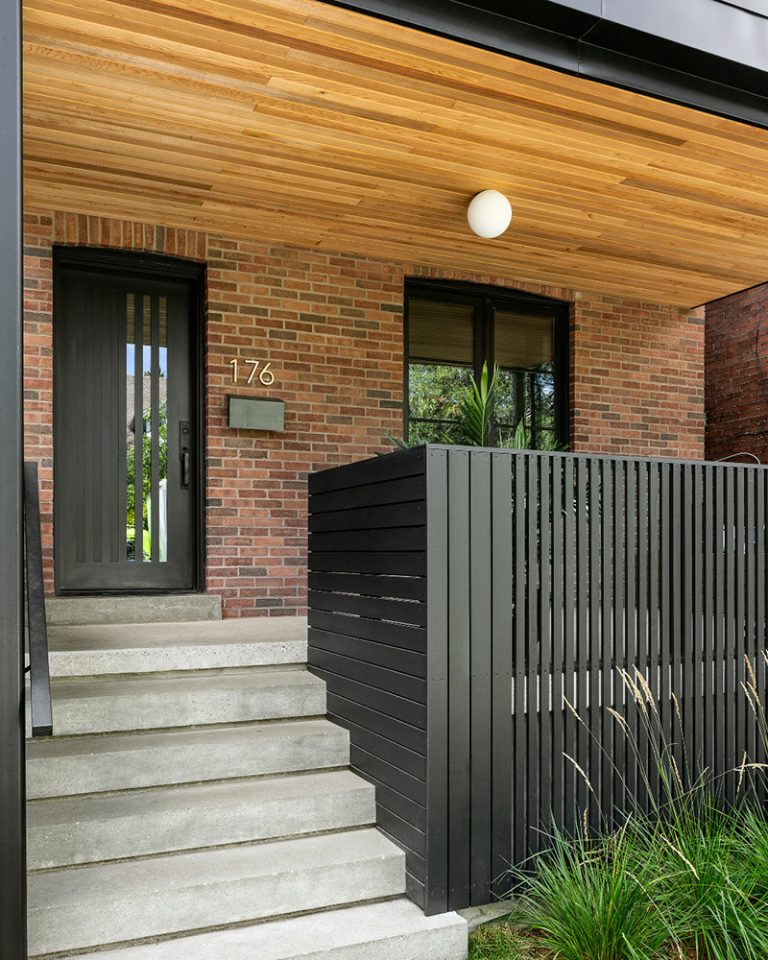 Custom Entry Door featuring vertical grooves and vertical glass ...