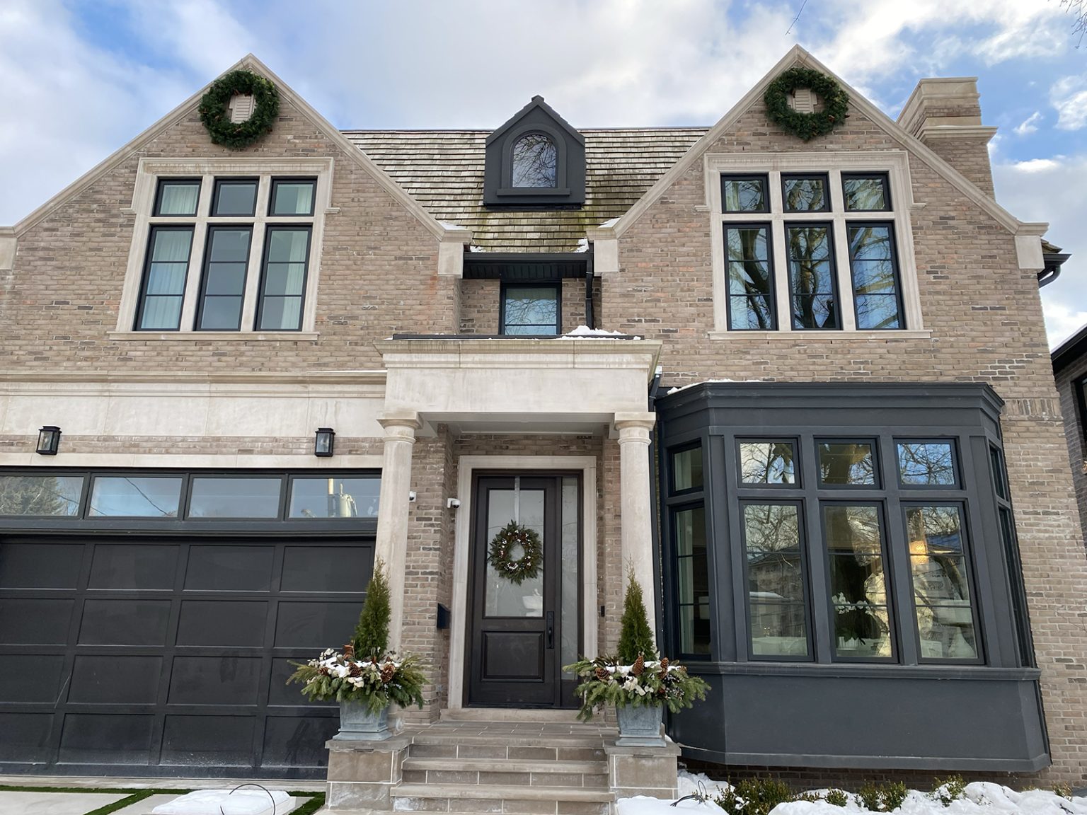 Wood Windows with Iron Ore Aluminum Cladding & Colonial Grilles