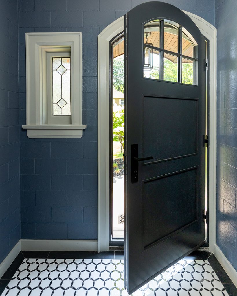 Metal-Clad Wood Arched Door in Iron Ore – Toronto Entryway Installation